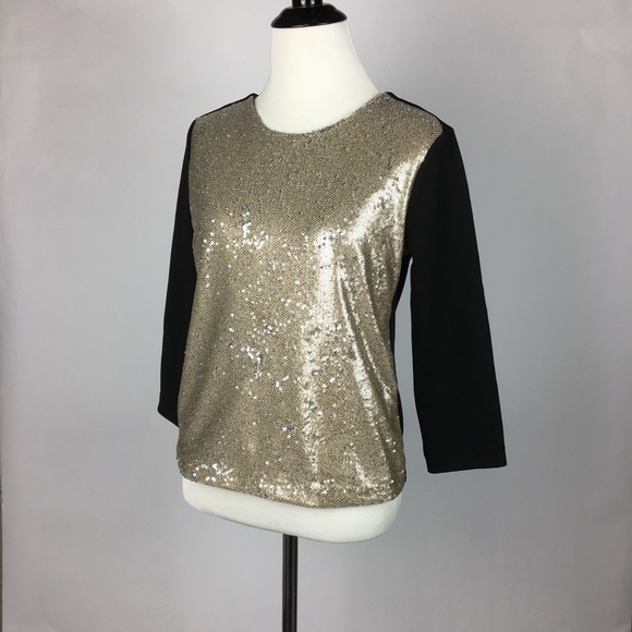 Nicole Miller | Tops | Nicole Miller Gold Sequin Front Holiday Party ...